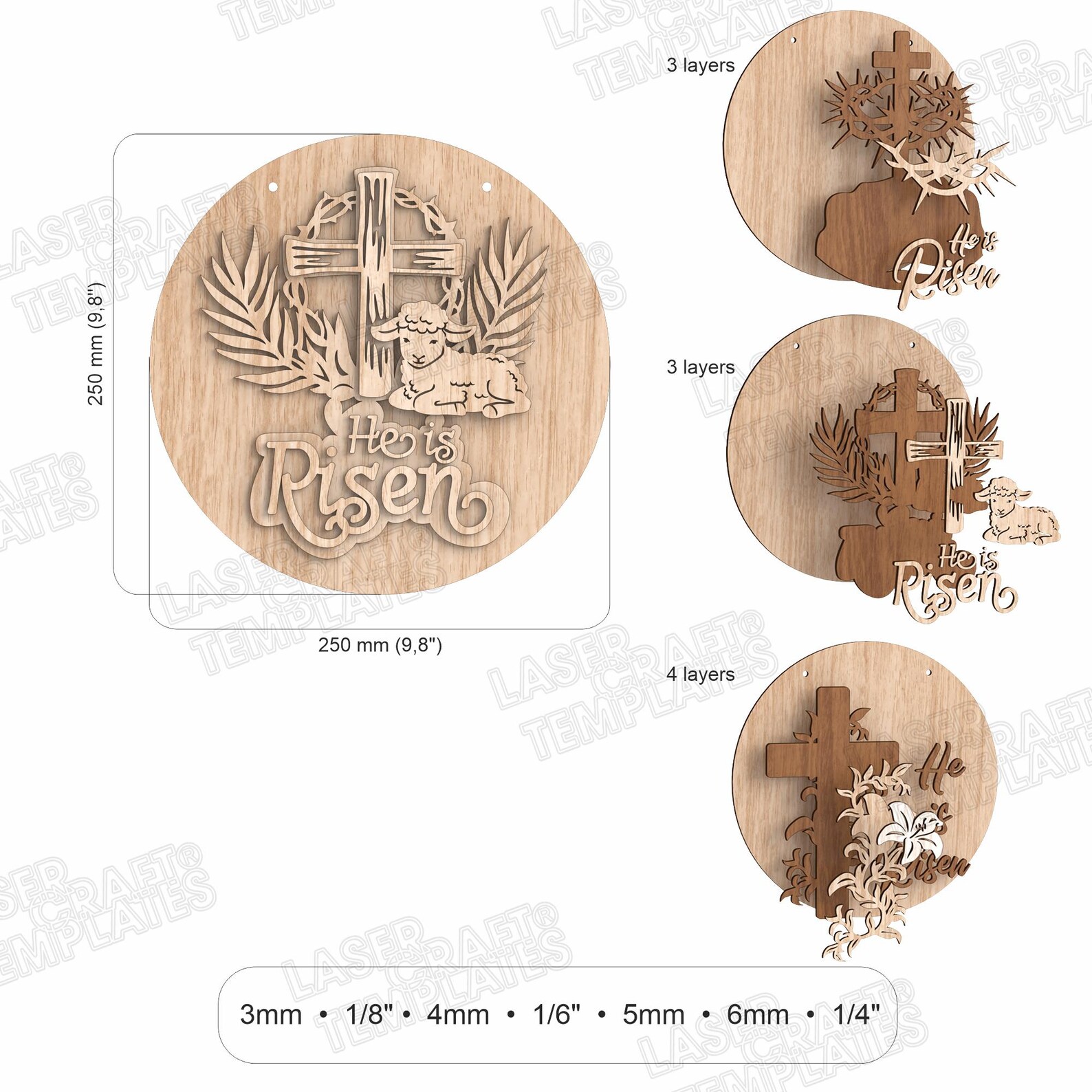 Multilayer He is Risen Wall Panel Laser Cut Svg File Glowforge He is ...