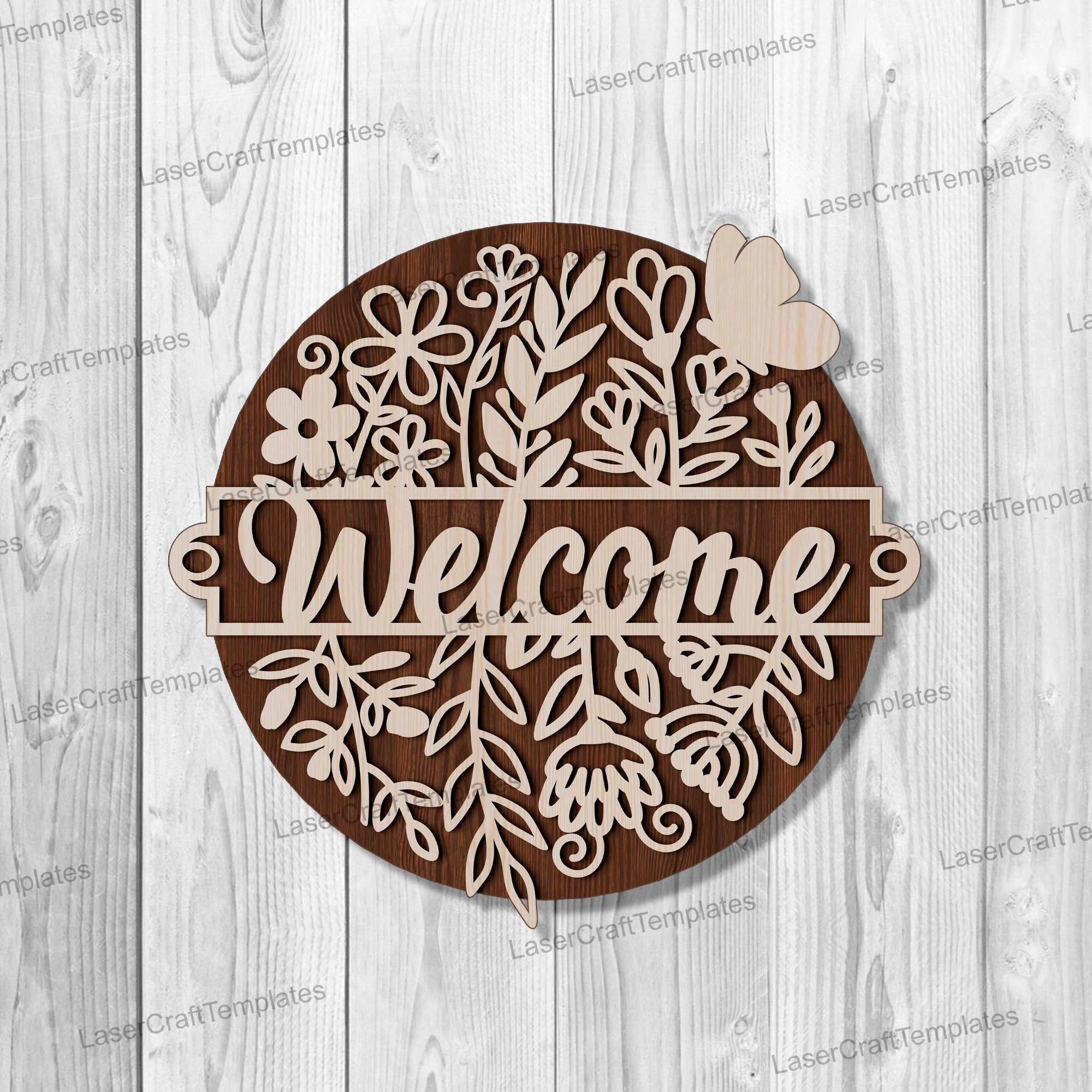 Flowers Welcome Sign Laser Cut Svg File Glowforge Flowers Door Hanger ...
