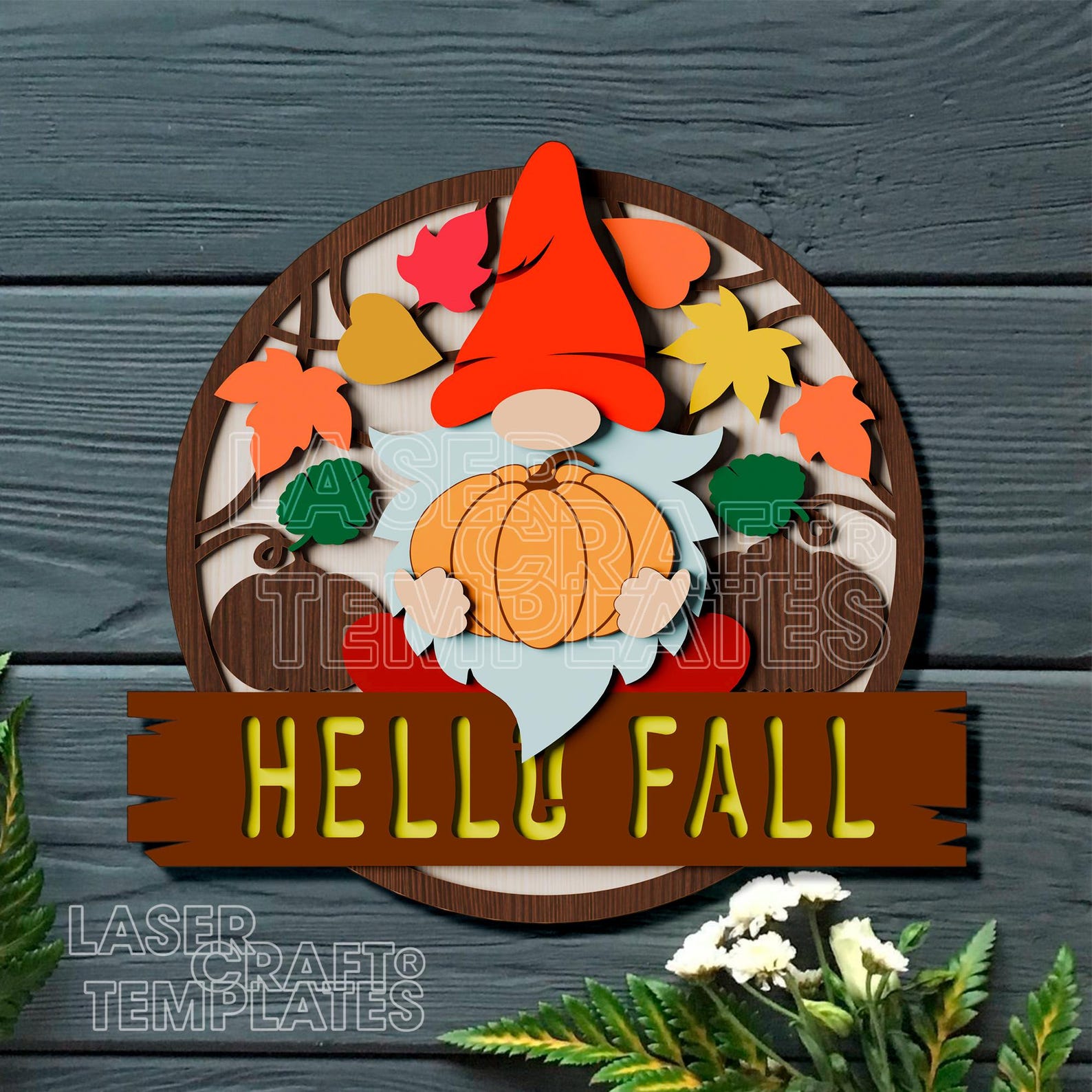 Hola Fall Gnome Puerta percha corte láser archivo svg Glowforge Gnome ...