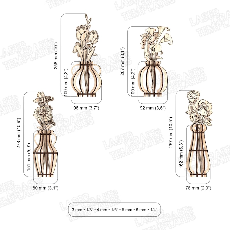 3D Flower Vase SVG Laser Cut 4 Wooden Bouquet Standing Decor - Etsy