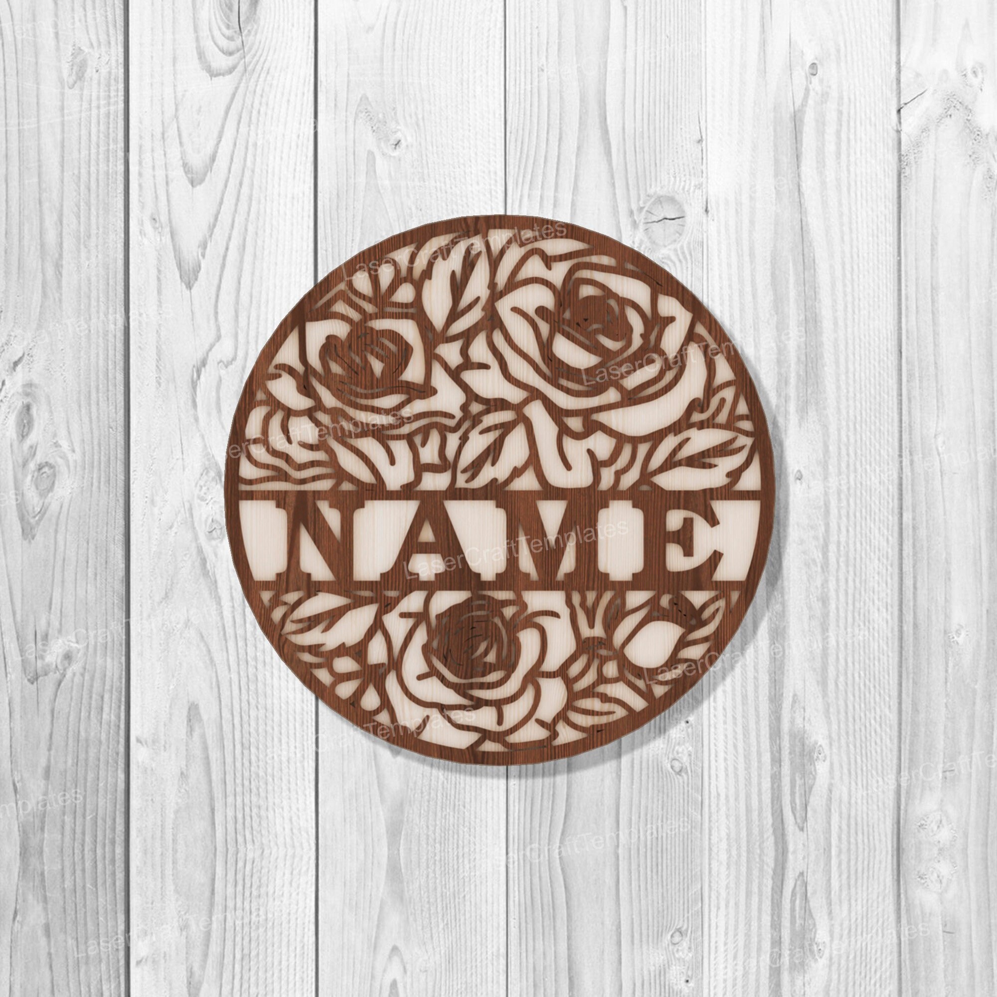 Laser Cut Rose Flowers Name Sign Svg Template Glowforge Rose Flowers ...