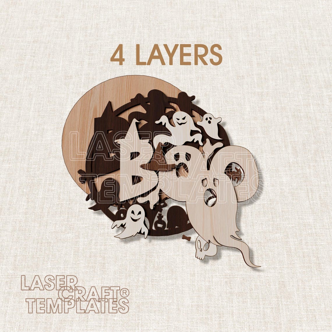 Laser Cut Boo Round Door Sign Svg File Glowforge Multilayerhalloween ...