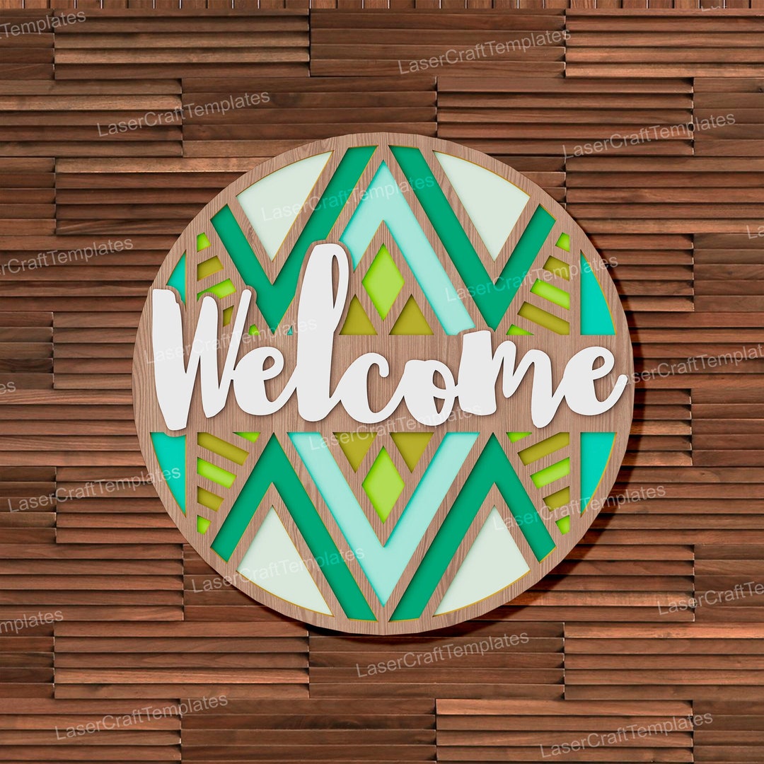 Geometric Door Hanger Welcome Sign Laser Cut Svg File Glowforge ...