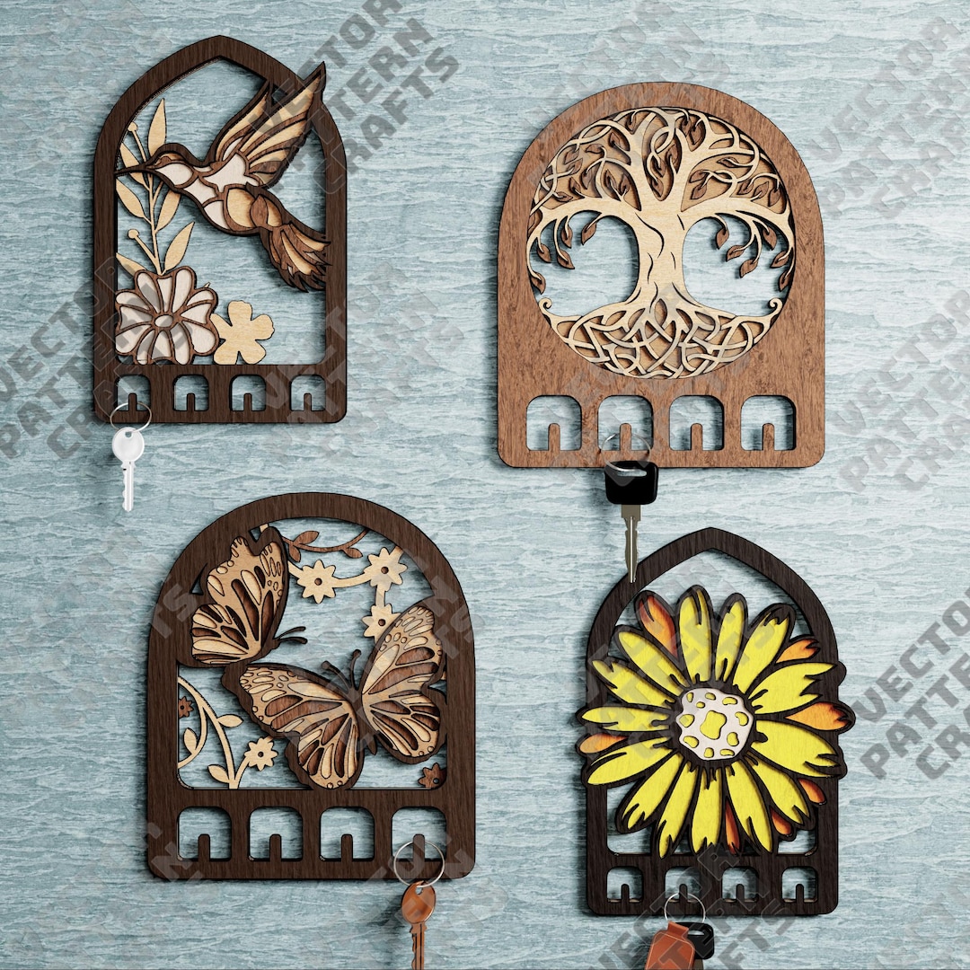 Multilayer Key Holder 4 Bundle Laser Cut File Svg Glowforge Wall Key ...