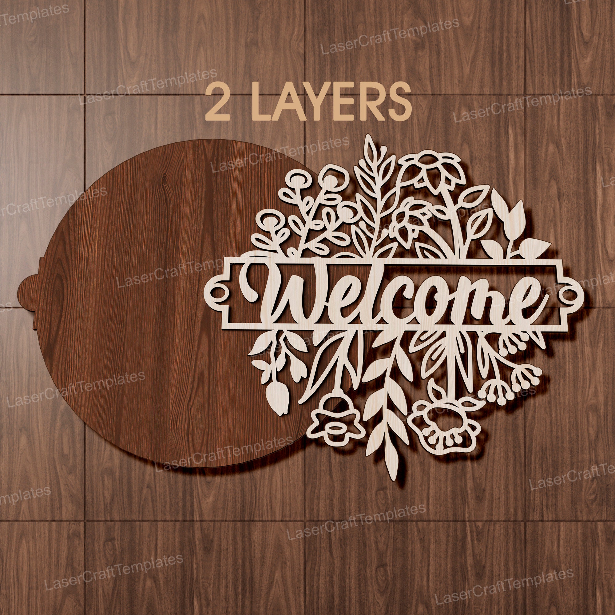 Laser Cut Flowers Welcome Sign Svg File Glowforge Flowers Door Hanger ...