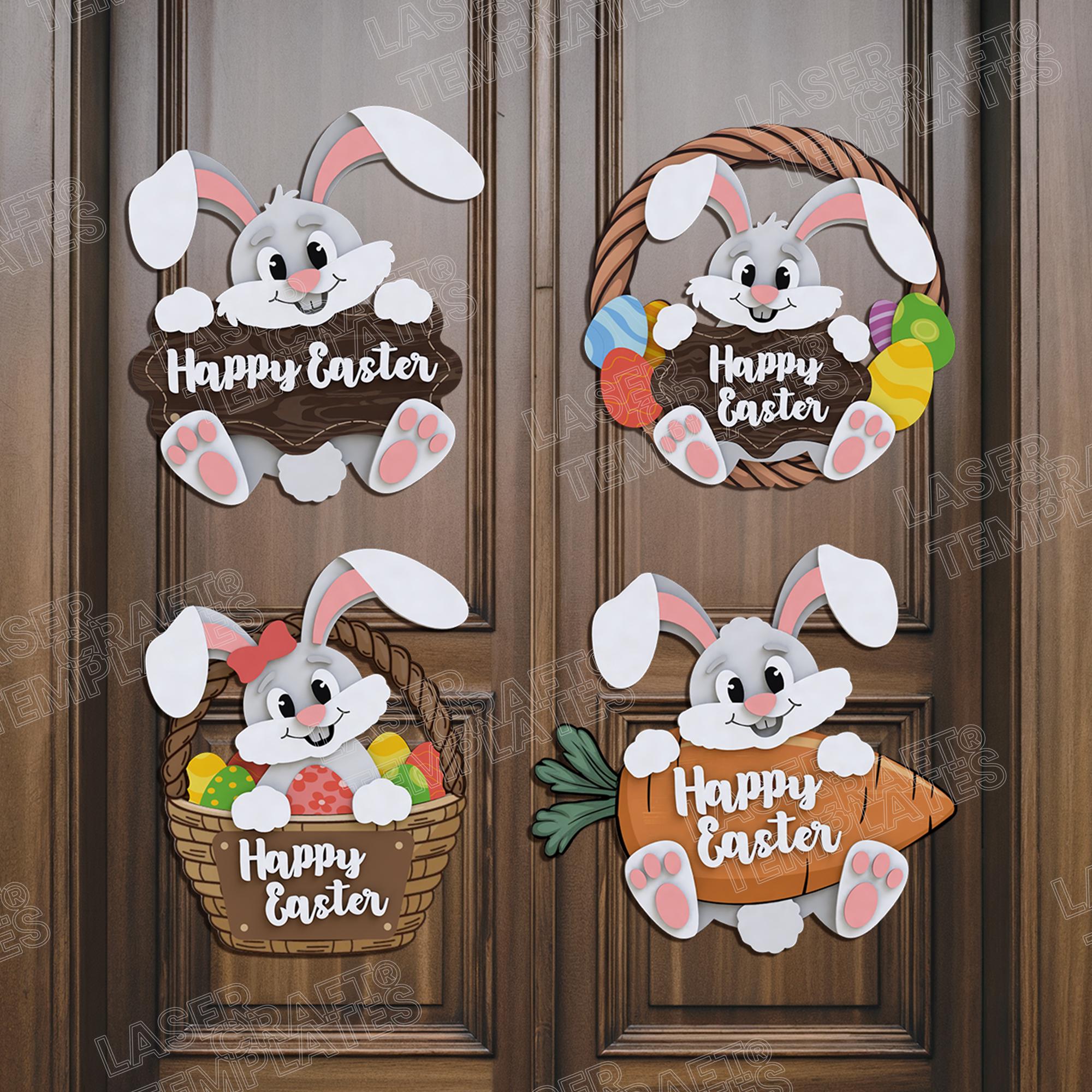 Laser Cut Easter Bunny Welcome Sign 4 Bundle Svg File Glowforge Easter ...
