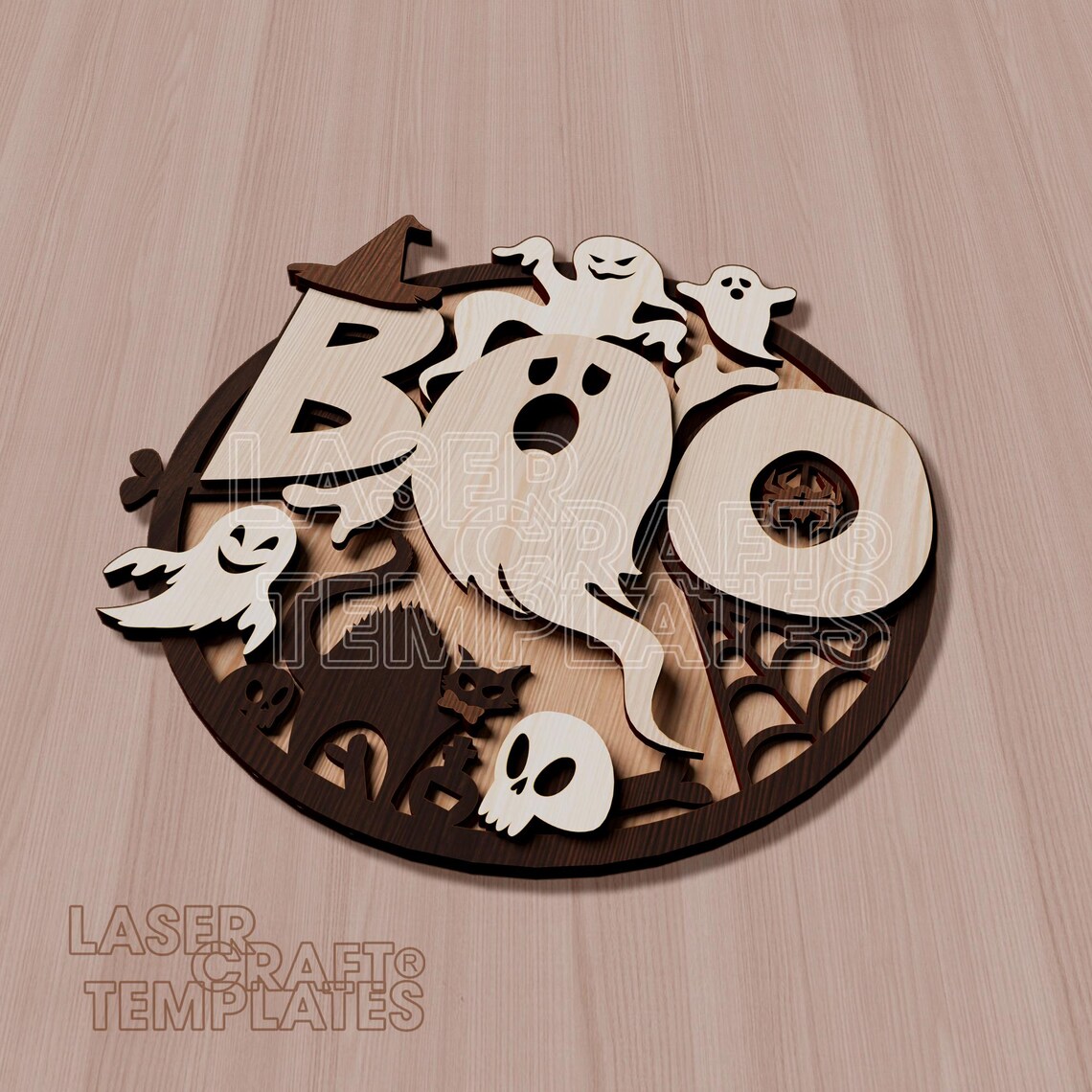 Laser Cut Boo Round Door Sign Svg File Glowforge Multilayerhalloween ...