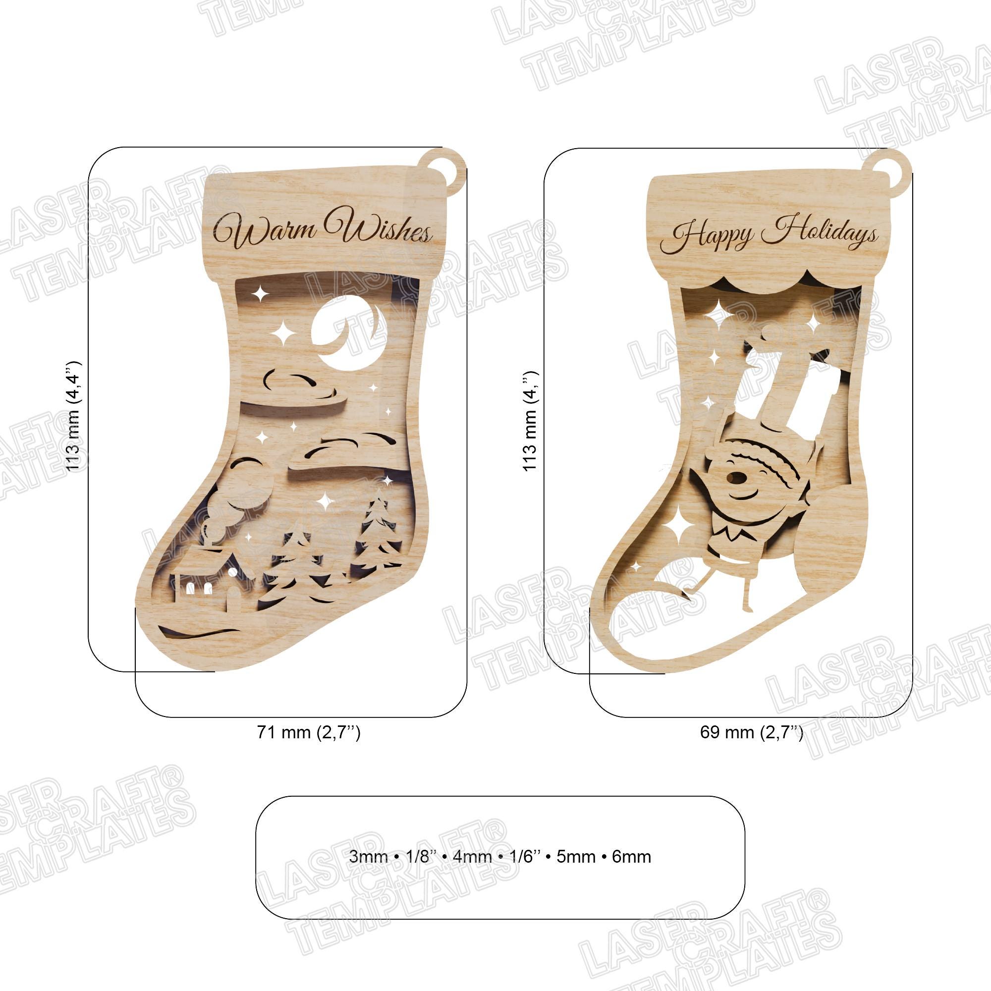 Laser Cut Christmas Socks Ornaments 6 Svg Cutting File Glowforge ...