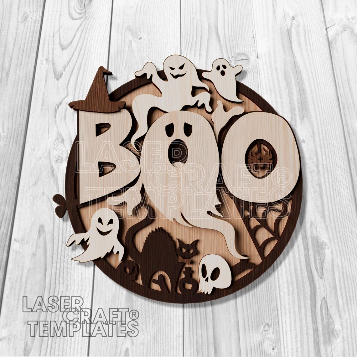 Laser Cut Boo Round Door Sign Svg File Glowforge Multilayerhalloween ...