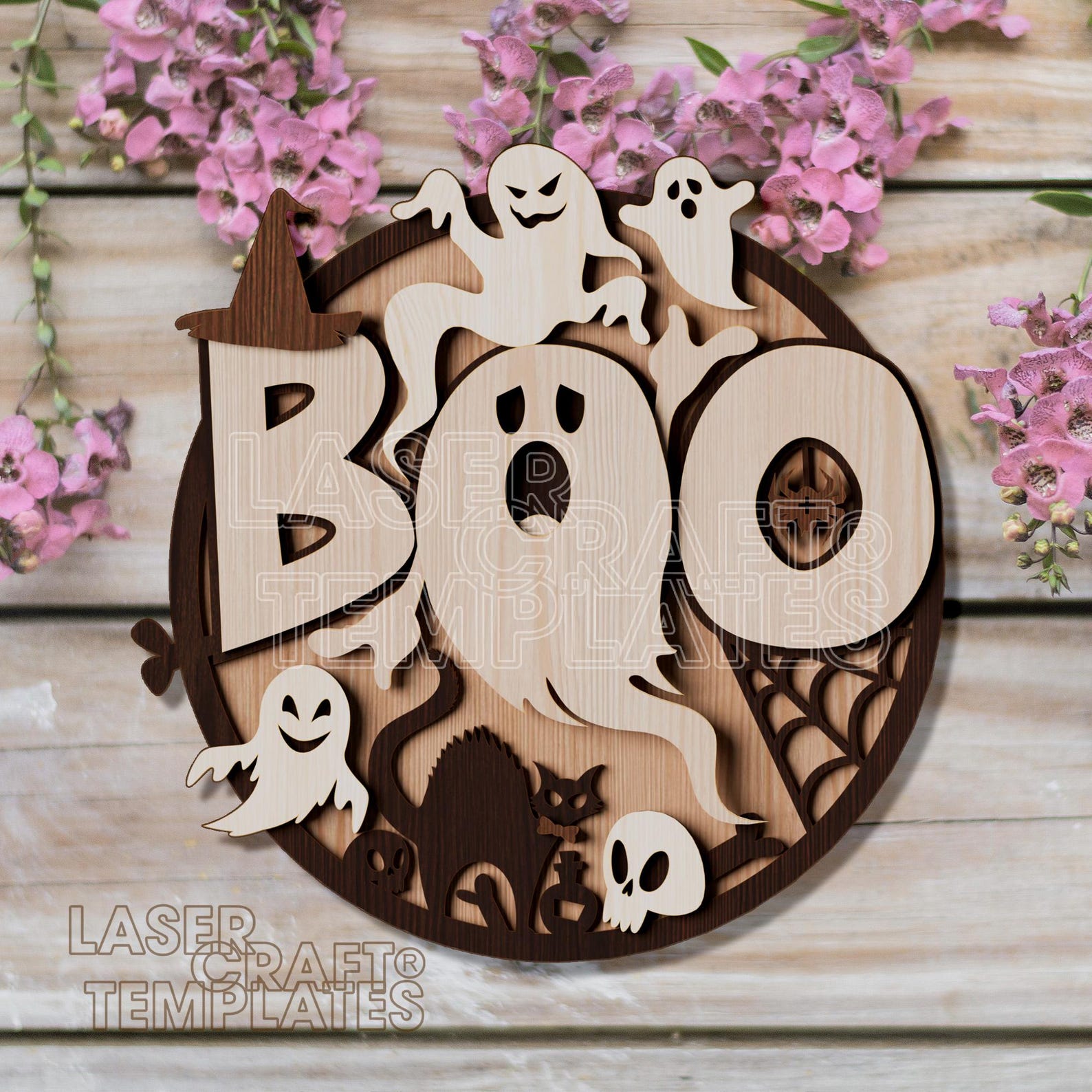 Laser Cut Boo Round Door Sign Svg File Glowforge Multilayerhalloween ...