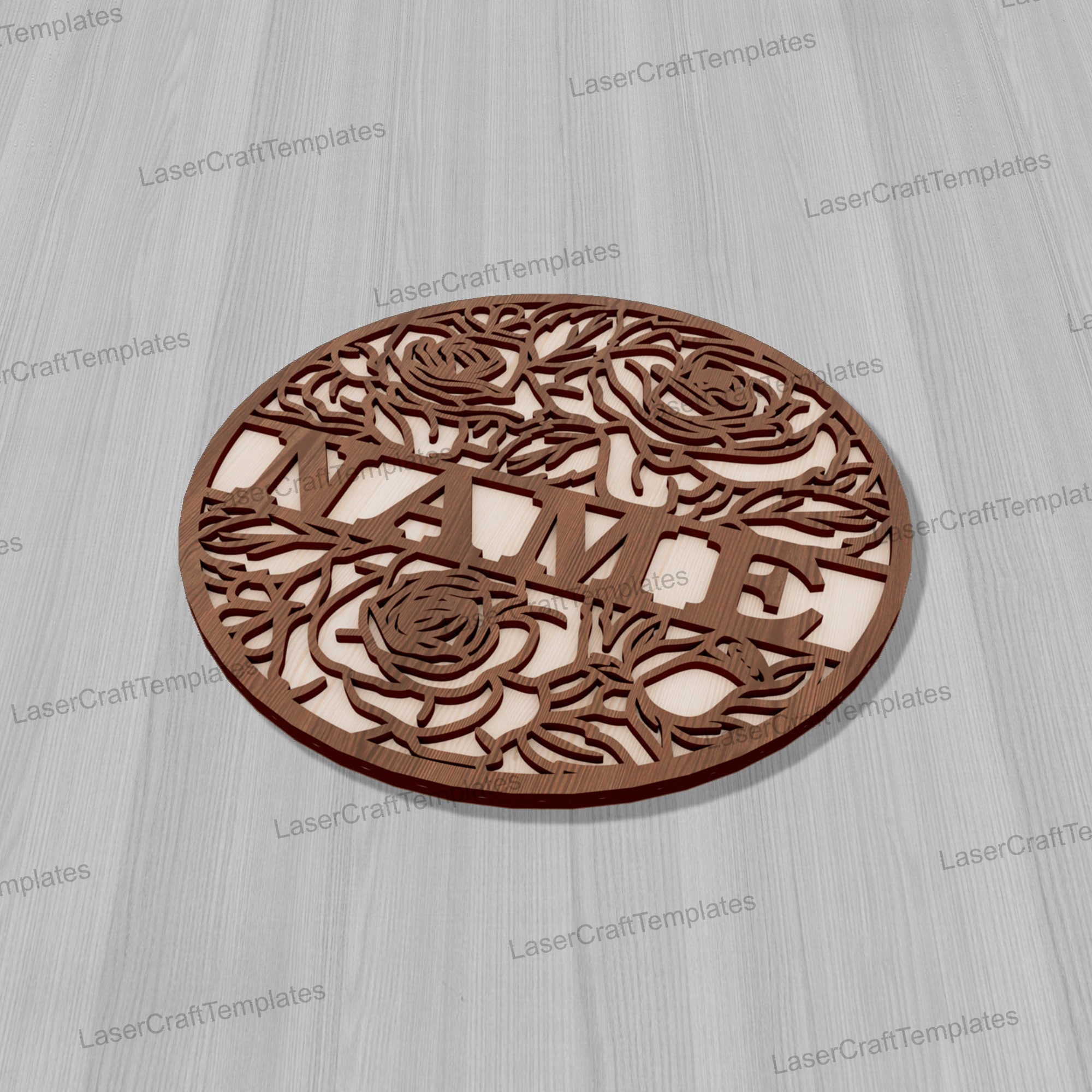 Laser Cut Rose Flowers Name Sign Svg Template Glowforge Rose Flowers ...