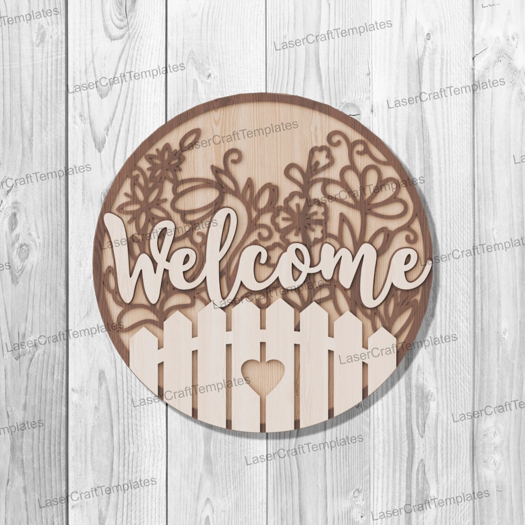 Laser Cut Welcome Flowers Sign Svg Template Glowforge Flowers Door ...