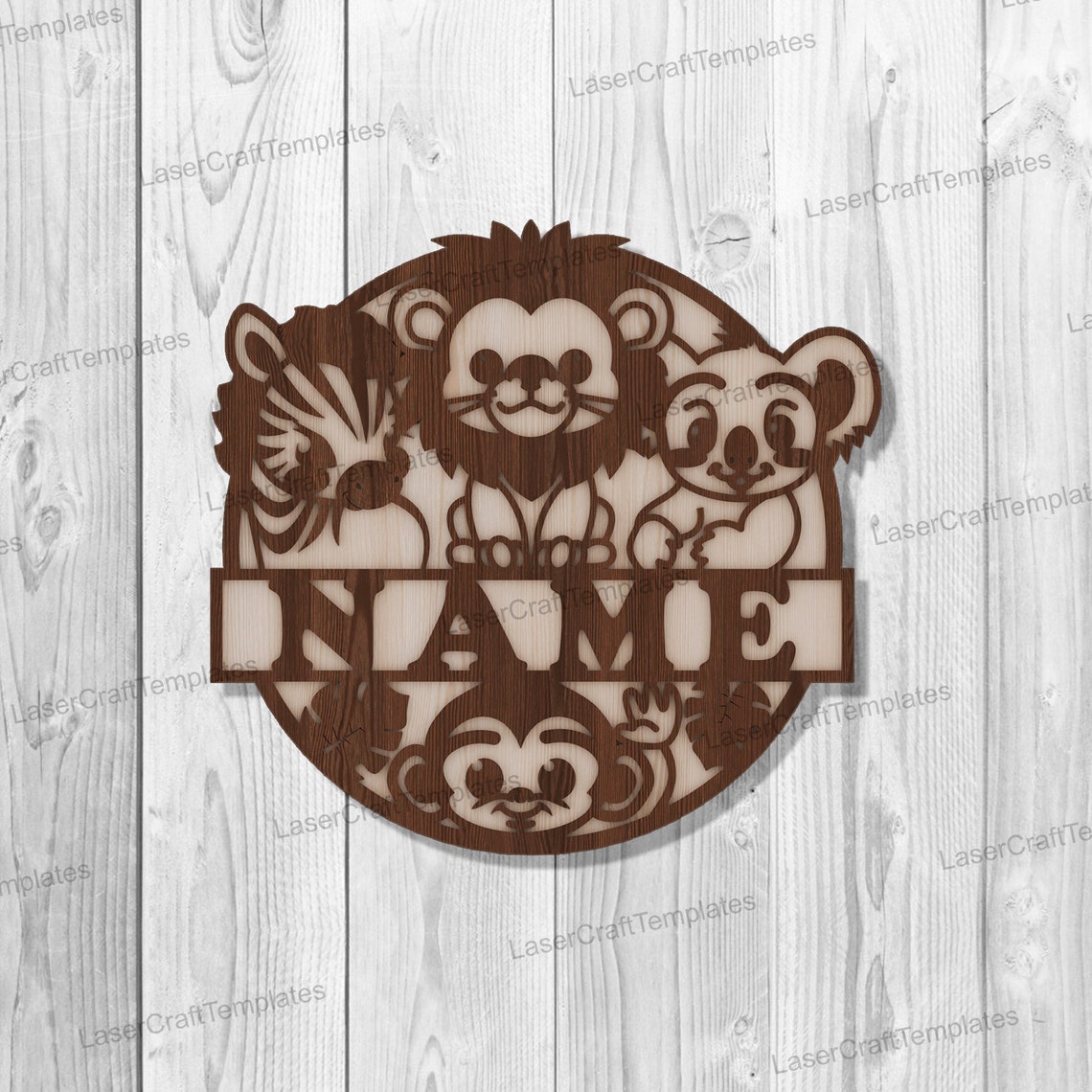Laser Cut Cute Animals Baby Name Sign Svg Template Glowforge Animals ...