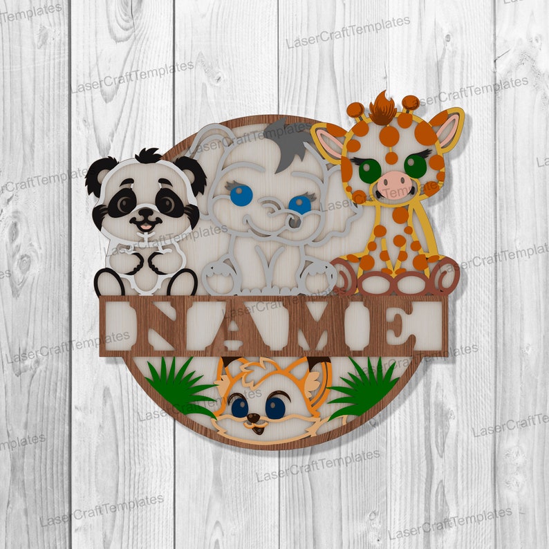 Laser Cut Cute Animals Baby Name Sign Svg Template Glowforge Animals ...