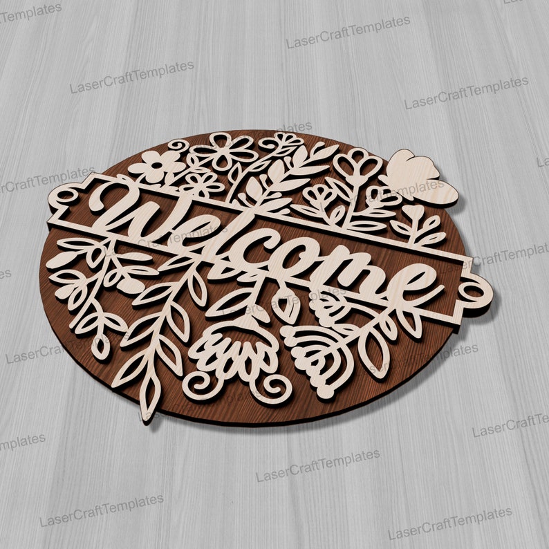 Flowers Welcome Sign Laser Cut Svg File Glowforge Flowers Door Hanger ...