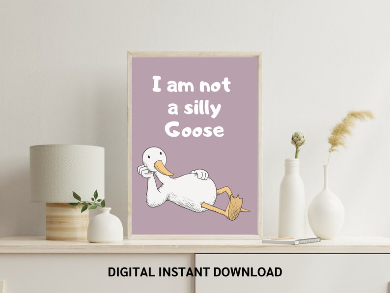 Silly Goose Wall Art, Cute Goose Poster, Purple Nursery Decor, Farm ...