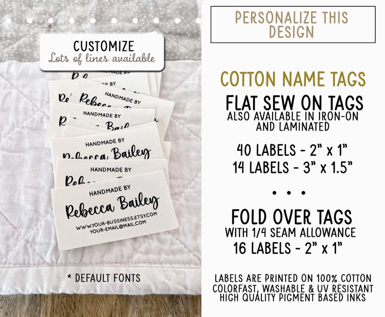 Cotton Sewing Label, 40 or 14 Flat Sew-on- Iron-on, 16 Fold Over ...