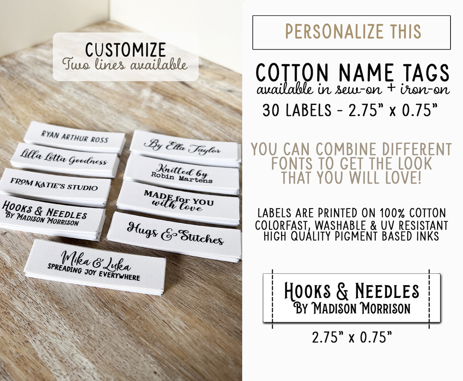 Fabric Name Tags 30x Cotton Name Labels Two Line - Etsy