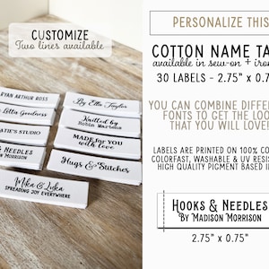 Fabric Name Tags, 30x Cotton Name Labels, Two Line Personalization ...