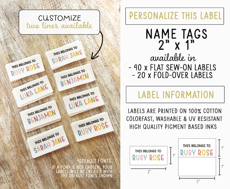 Fabric Name Tags, 40 X Cotton Name Labels, Personalized, Custom, Logo ...