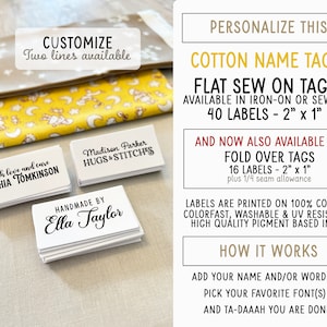 Fabric Sewing Name Tags, 40 X Cotton Name Labels, Personalized, Custom ...