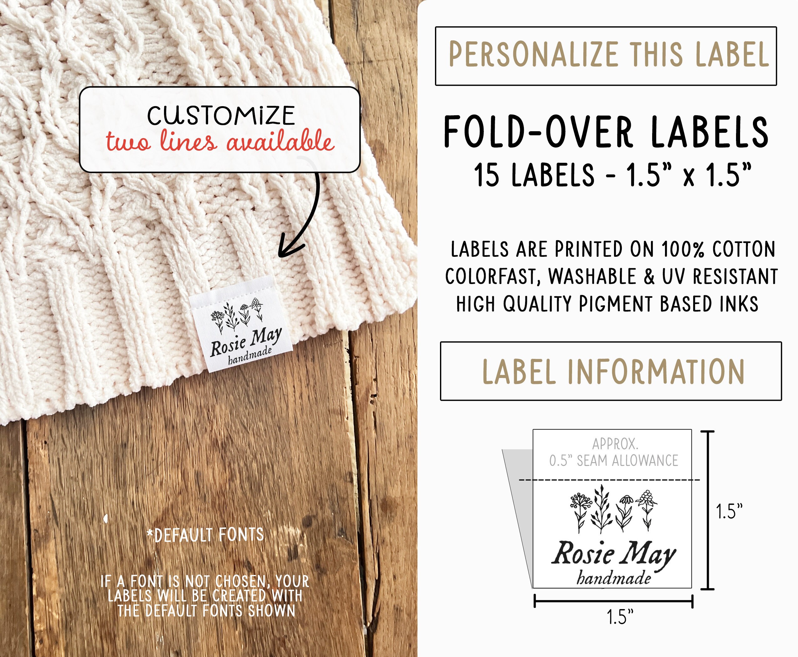 Fabric Labels 15 Fold Over Labels Custom Tag Custom Made - Etsy