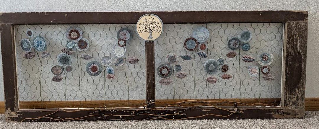 Vintage Window, Chicken Wire Wool Felt Wall Art. Includes Embroidery ...
