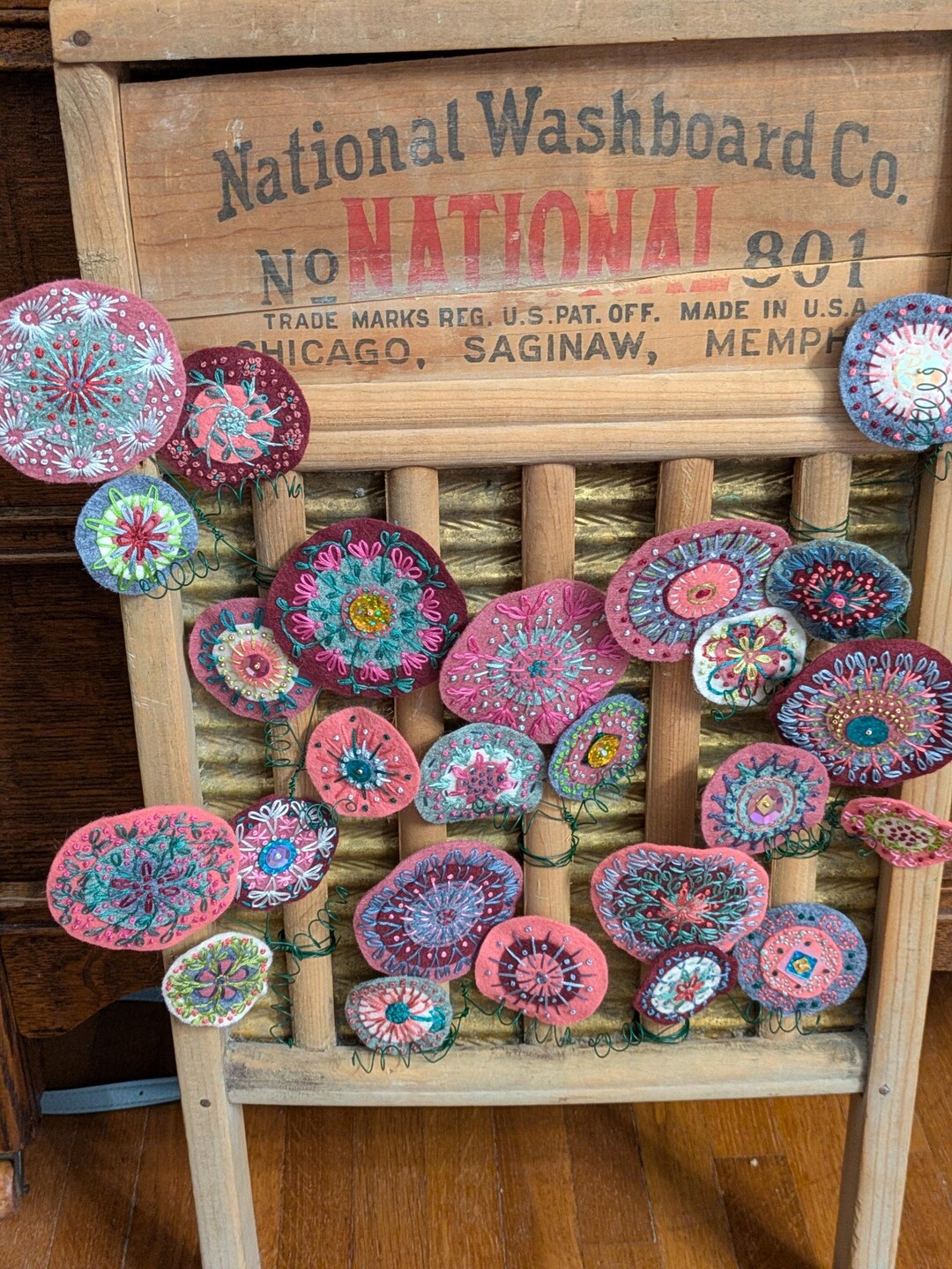 Wall Design on Antique Wash Board, Using Wool Felt and Embroidery, in ...