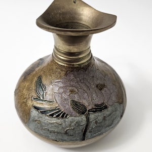 Vintage Round Brass Pitcher Dragonfly Wheat Staff Lotus Flower Details ...