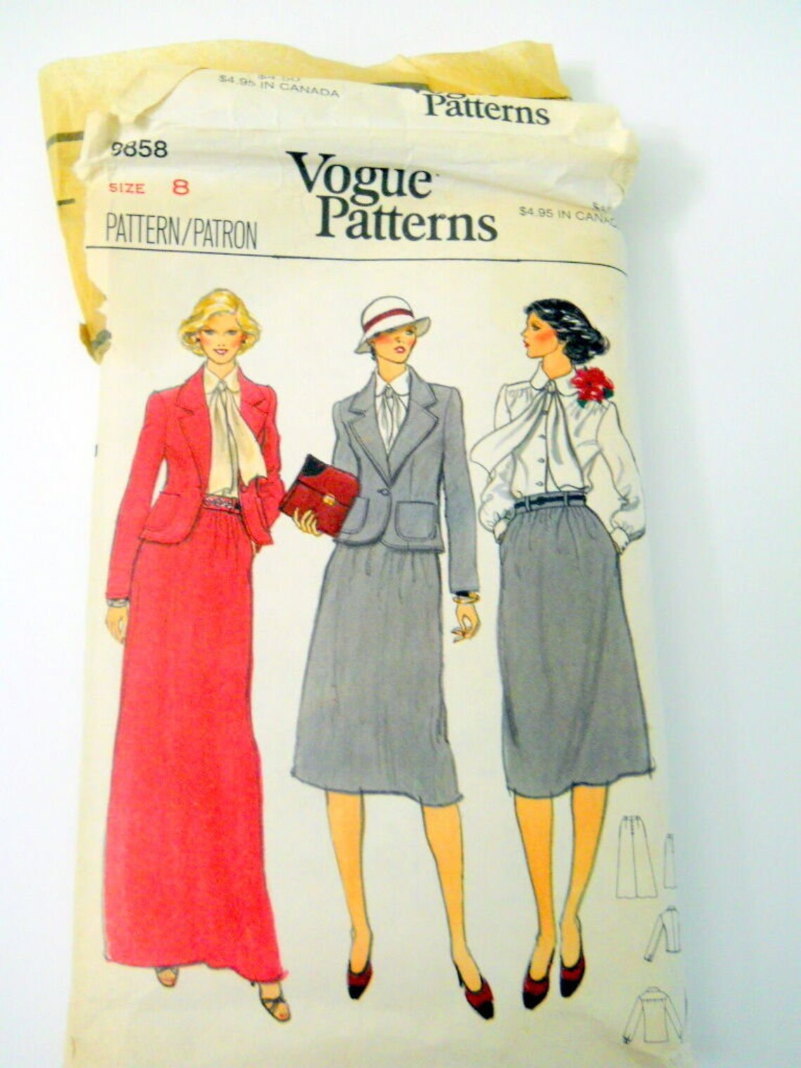 Vogue 9858 Size 8 Makes 2 Skirts, a Blouse, Scarf and Jacket Office ...