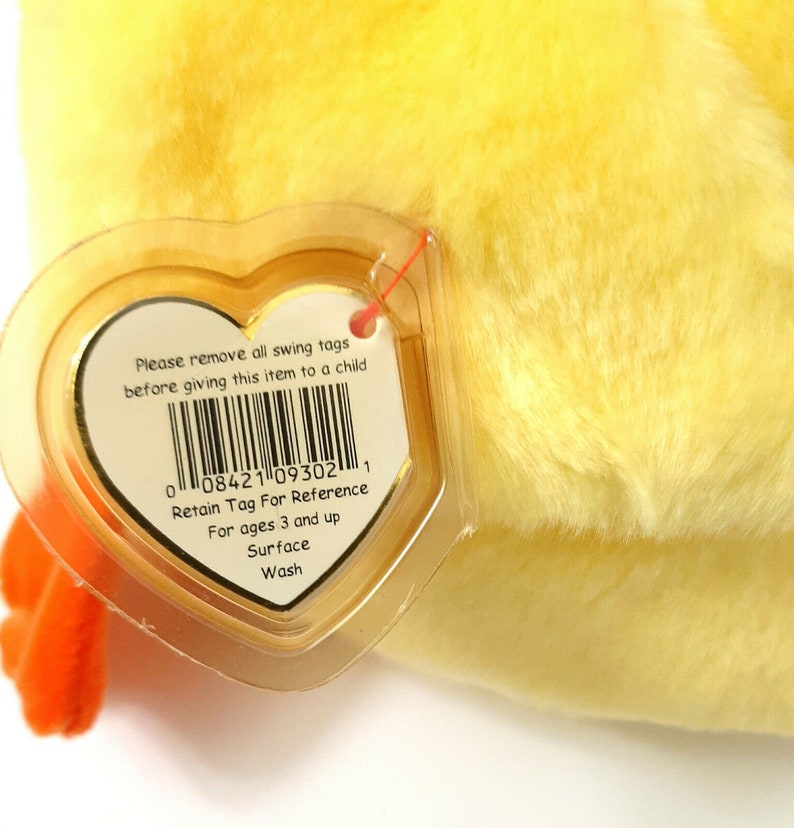 Vintage 1998 Quackers Yellow Duck Beanie Baby PE Pellets Orange Beak ...