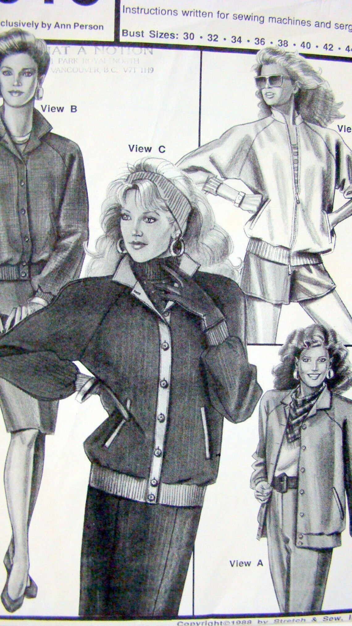 Vintage 80's Stretch & Sew 1018 Saddle Shoulder Jackets Sz 30-46 Plus ...