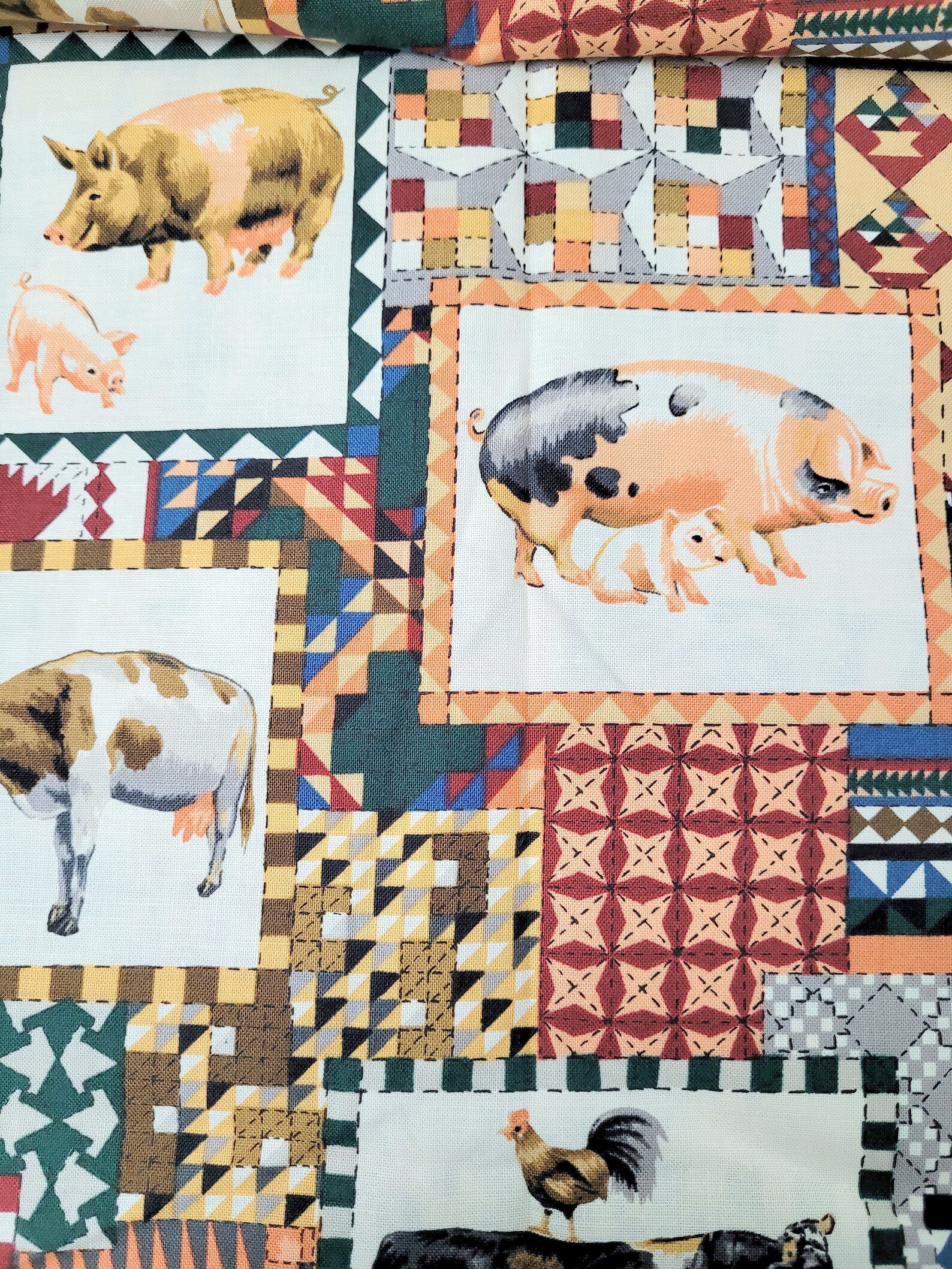 Farm Animals Cotton Fabric Material Cows Rooster Chicken - Etsy