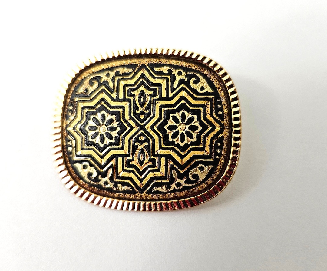 Vintage Damascene Rectangular Pin or Brooch in a Geometric Pattern in ...