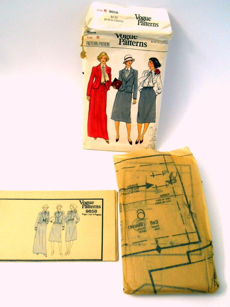 Vogue 9858 Size 8 Makes 2 Skirts, a Blouse, Scarf and Jacket Office ...