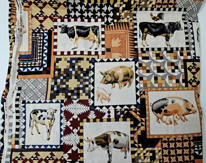 Farm Animals Cotton Fabric Material Cows, Rooster Chicken, Pigs 2.6 ...