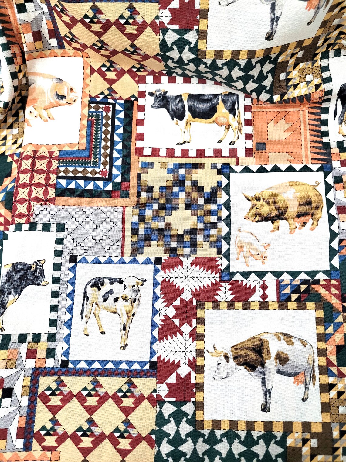 Farm Animals Cotton Fabric Material Cows Rooster Chicken - Etsy