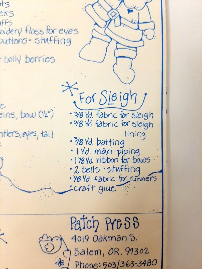 Vintage 1982 Patch Press Jingle Bell Sleigh Sewing Pattern ONLY Santa ...