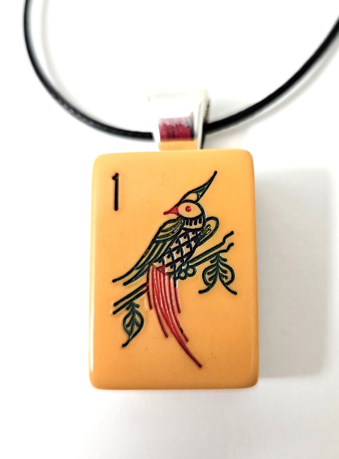 Vintage Asian Bakelite Tile Pendant Bird on Branch Symbol Necklace ...