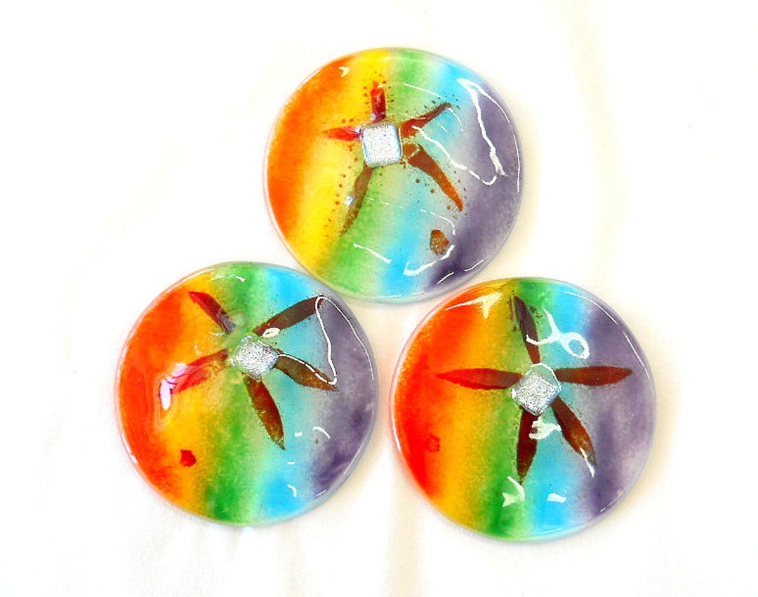 New Set of 3 Fused Glass Rainbow Sand Dollars Pride Gift Oregon Glass ...