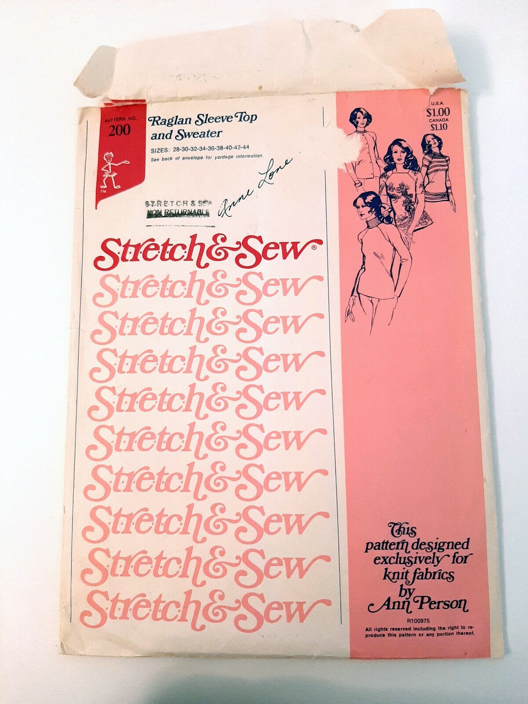 Vintage 1967 UNCUT Stretch and Sew Sewing Pattern 200 Raglan Sleeve Top ...