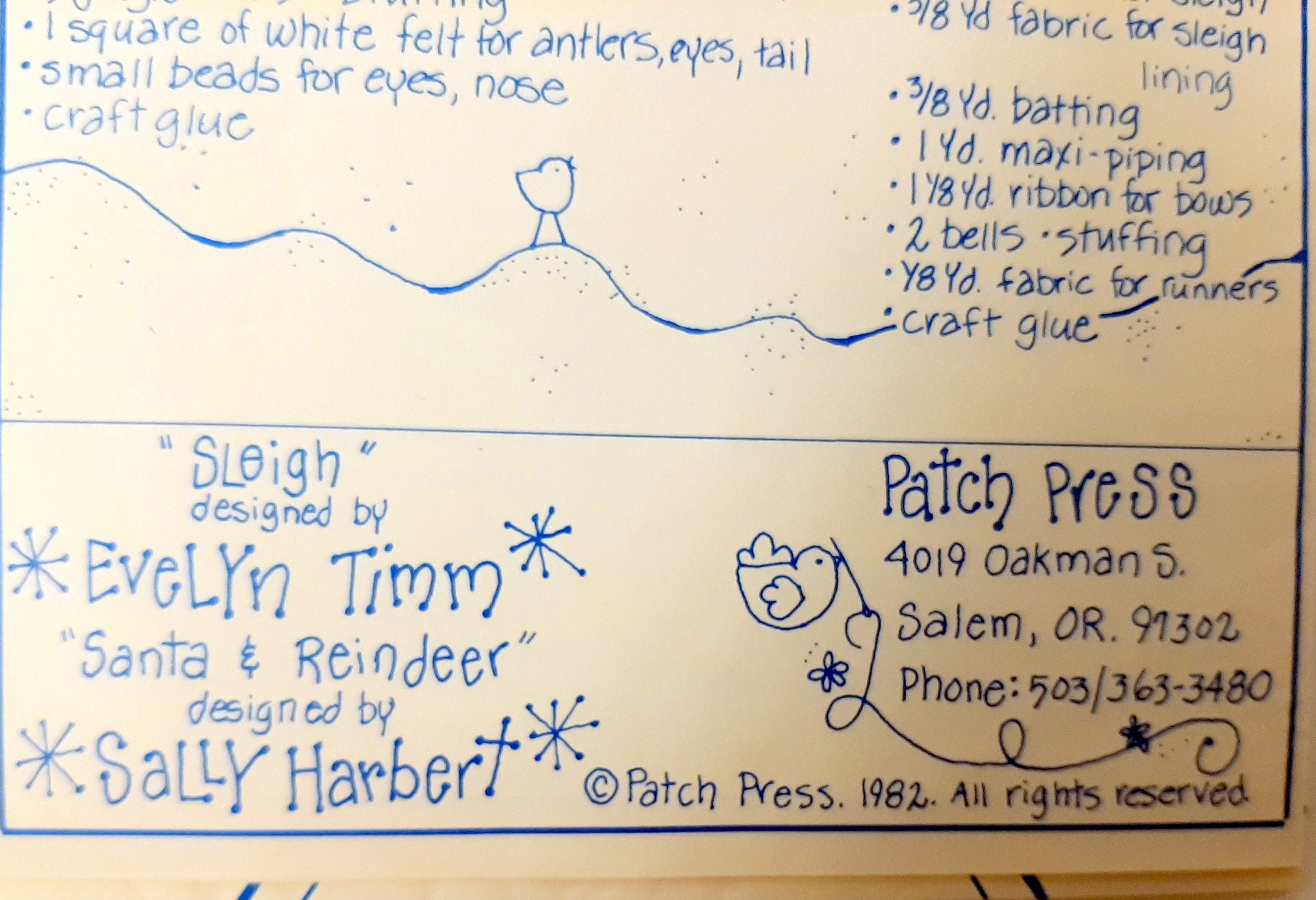 Vintage 1982 Patch Press Jingle Bell Sleigh Sewing Pattern ONLY Santa ...