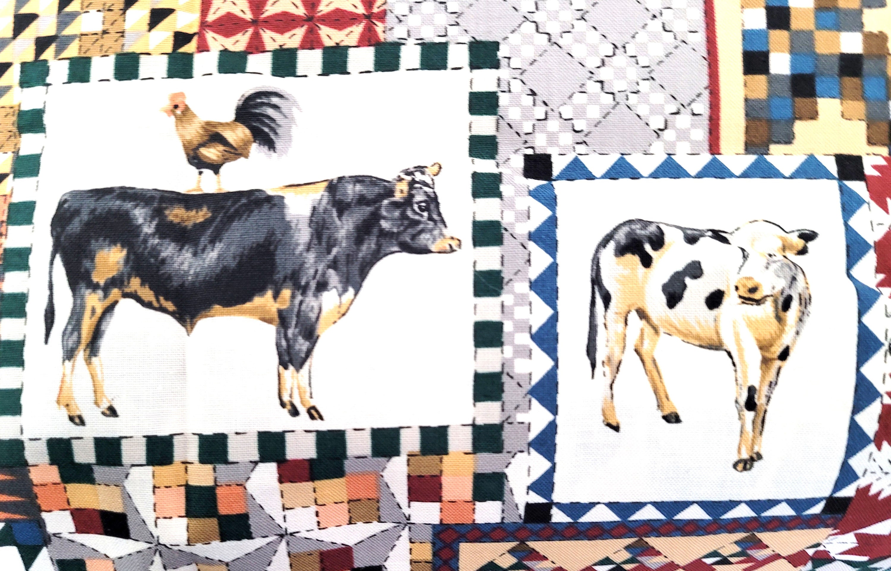 Farm Animals Cotton Fabric Material Cows Rooster Chicken - Etsy