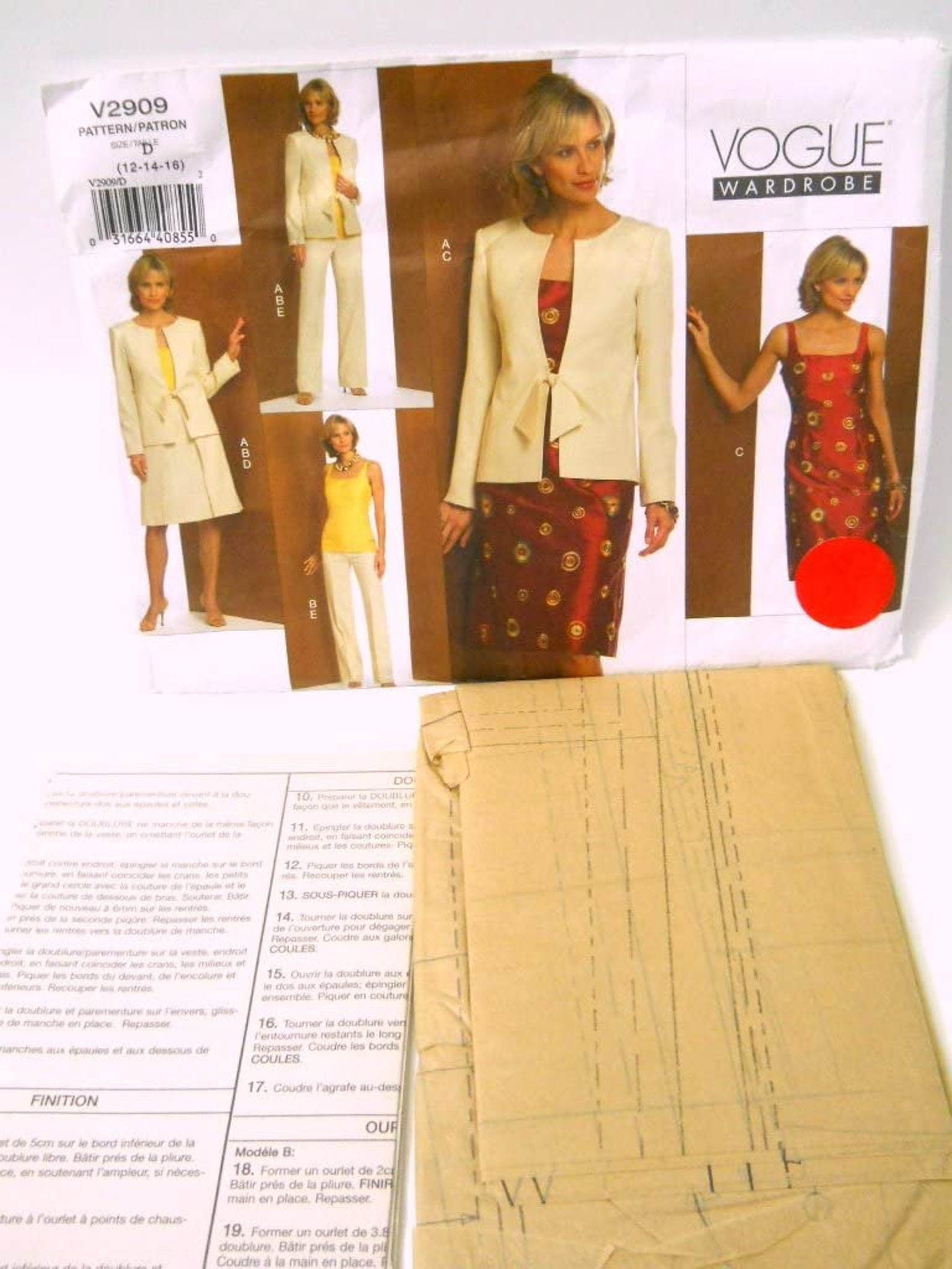 Vogue Wardrobe V2909 Size D 12-16 Dress Jacket Pants and - Etsy