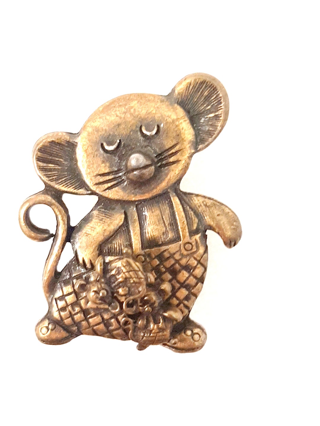 Vintage Torino Pewter Mouse Brooch Pin With Attached Earrings Bronze ...