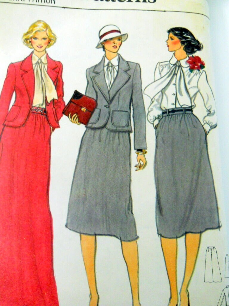 Vogue 9858 Size 8 Makes 2 Skirts, a Blouse, Scarf and Jacket Office ...