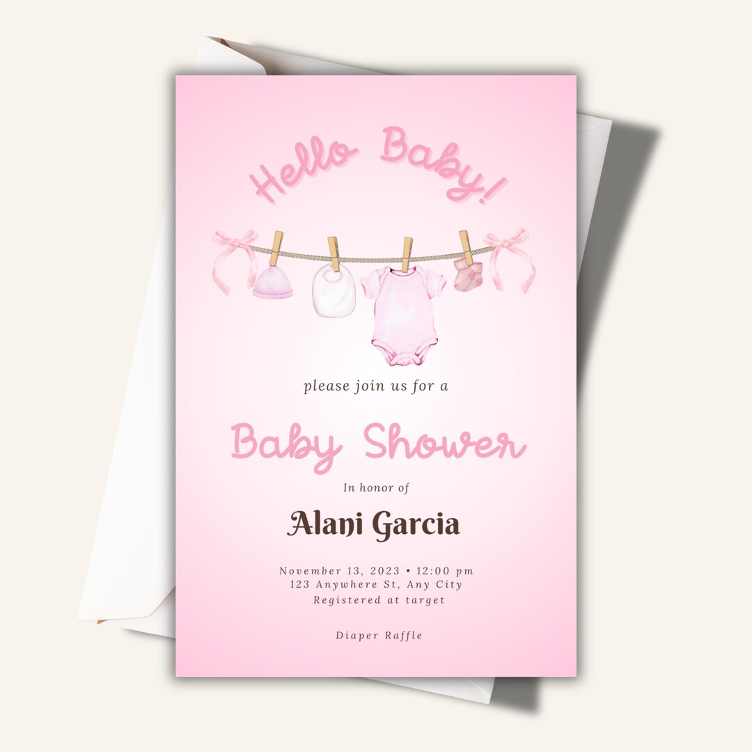 Hello Baby Pink Baby Shower Invitation, Hello Baby Girl Invite, Made to ...