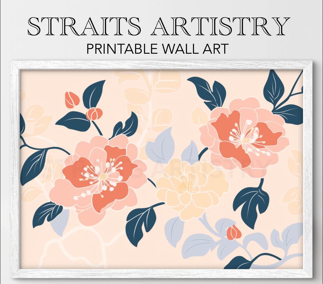 Peranakan Floral Art Print | Retro Flower Design | Minimalist Digital ...
