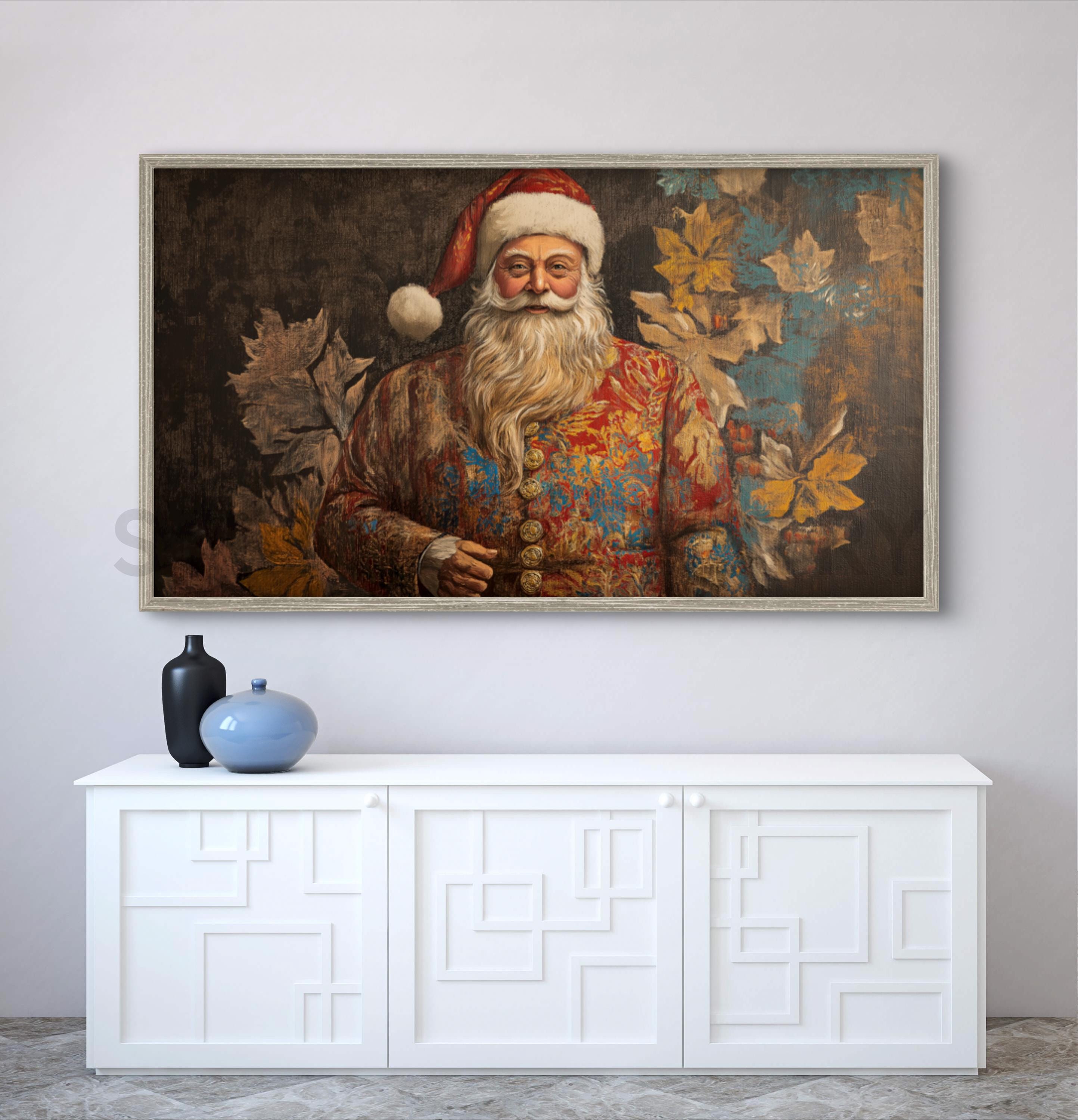 Santa Claus Oil Painting | Kebaya Batik TV Frame Art (digital Download ...