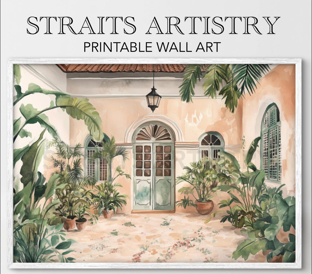 Peranakan Courtyard Watercolor Art – Vintage Wall Print PWA-0017 - Etsy